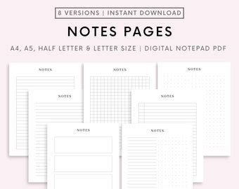 Notes Page Printable Lined Notes Template Note Taking Writing Paper