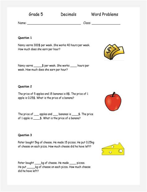 Decimals Word Problems Worksheet Decimal Word Problems Word Problem