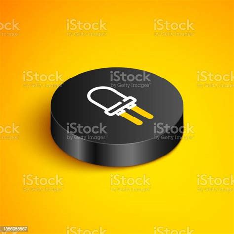노란색 배경에서 격리된 Isometric 라인 발광 다이오드 아이콘 반도체 다이오드 전기 부품 검은 색 원 버튼 벡터 0명에