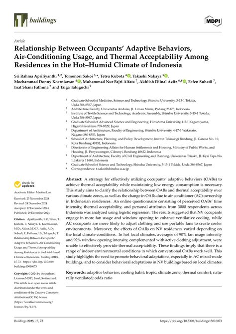 Pdf Relationship Between Occupants Adaptive Behaviors Air