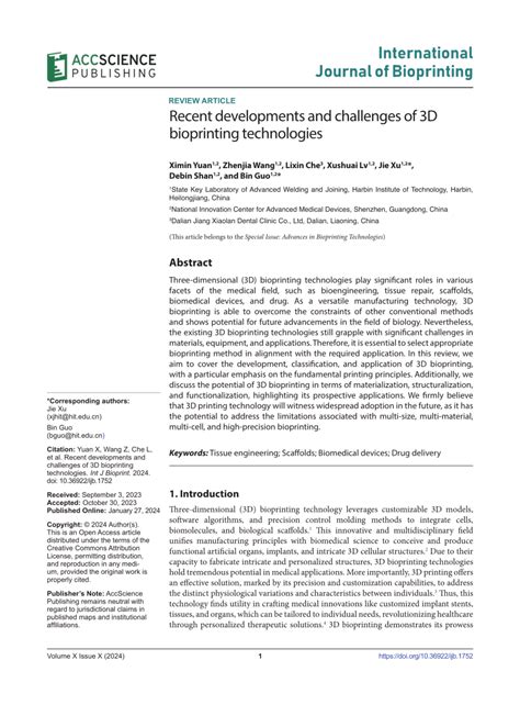 Pdf Recent Developments And Challenges Of 3d Bioprinting Technologies