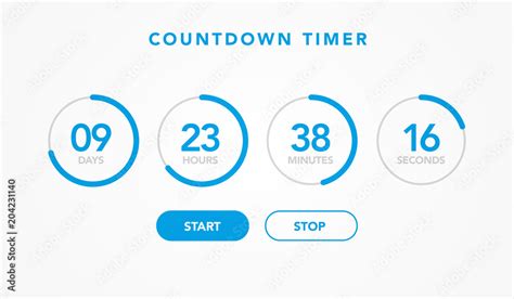 Vector Illustration Countdown Timer Website Element With Buttons Flat Digital Clock Timer