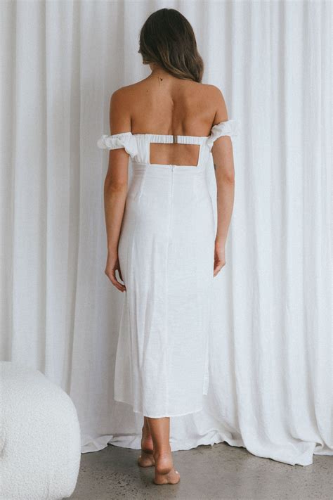 Shop The Nico Off Shoulder Split Midi Dress White Selfie Leslie Australia