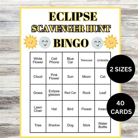 Eclipse Games Eclipse Activities Printable Bingo Cards Scavenger