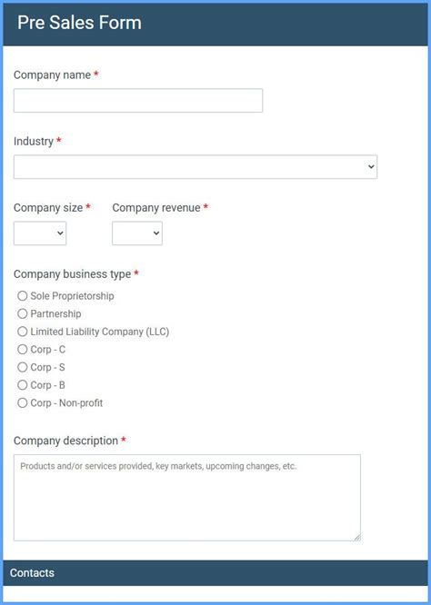 Pre Sales Form Template Formsite