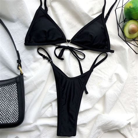 Sexy Love Trim String Cheeky Triangle Brazilian Two Piece Bikini Swims