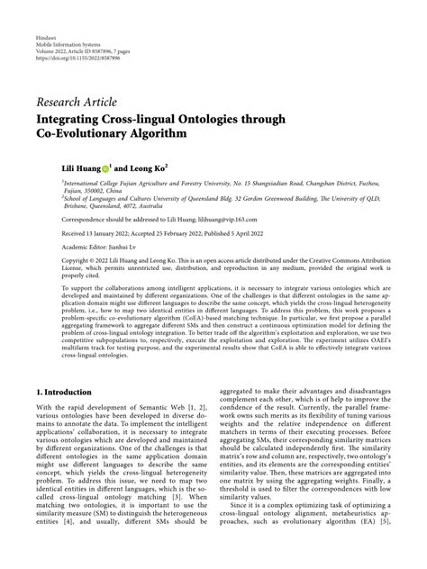 Pdf Integrating Cross Lingual Ontologies Through Co Evolutionary Algorithm