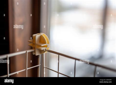 Selective Focus On A Connecting Block On A Modular Wire Cage Shelving