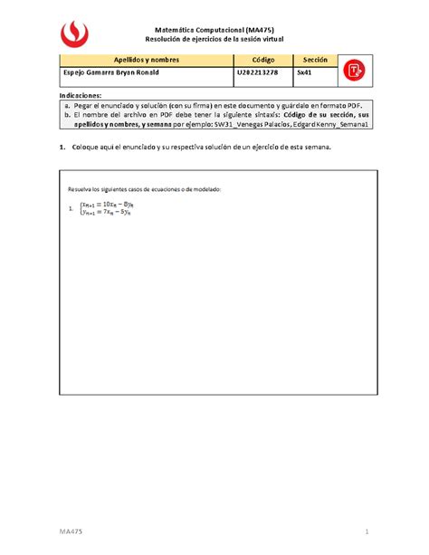 Sx41 Espejo Gamarra Bryan Ronald Semana 13 Matemática Computacional Ma 475 Resolución De