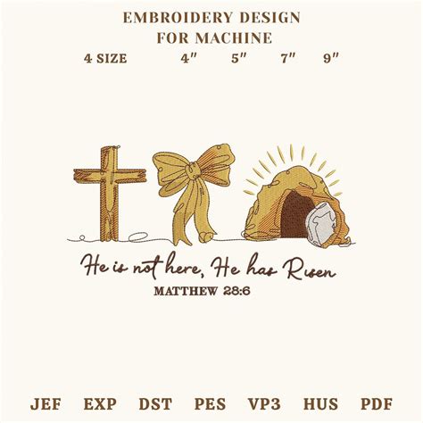 He Is Not Here He Has Risen Embroidery Matthew 286 Risen Embroidery