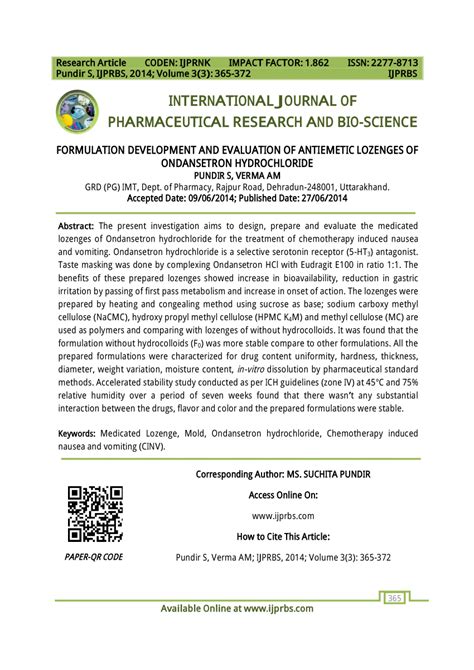 Pdf Formulation Development And Evaluation Of Antiemetic Lozenges Of