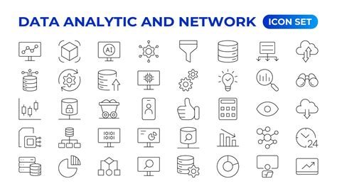 Big Data Analysis Thin Line Icon Set Data Processing Outline