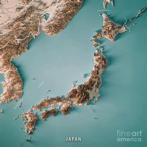 Japan 3d Render Topographic Map Neutral Border Digital Art By Frank