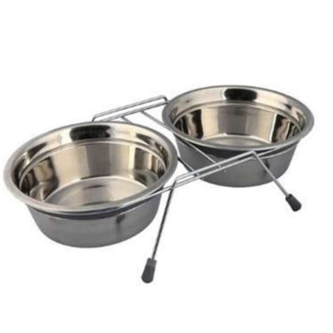 זוג קערות נירוסטה עם מעמד 11 סמ באבו ציוד ומזון לבעלי חיים