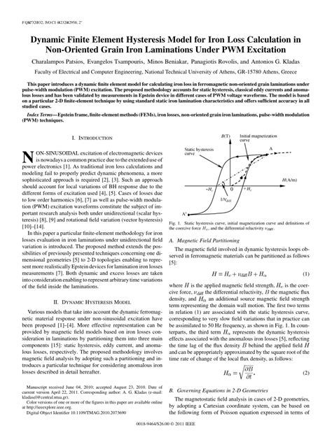 Pdf Dynamic Finite Element Hysteresis Model For Iron Loss Calculation In Non Oriented Grain