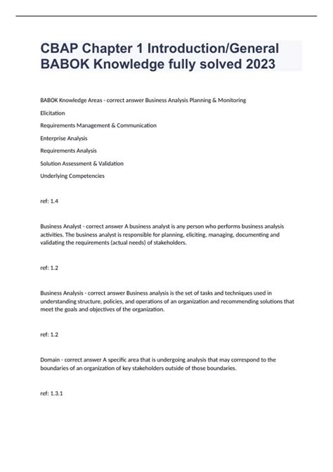 Cbap Chapter 1 Introductiongeneral Babok Knowledge Fully Solved 2023