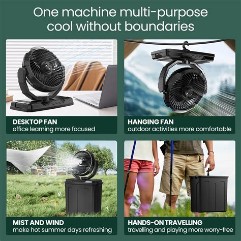 Portable Fan With Mist With 9l Tank 20 000mah Battery 3 Speeds And Led