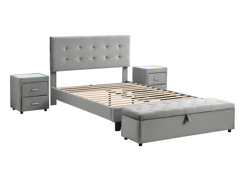 Lit Adulte Lit 140x200 Cm 2x Table De Nuit Sweiko