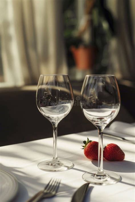 Two Empty Wine Glasses On A Table Perfect For Dining Or Celebration
