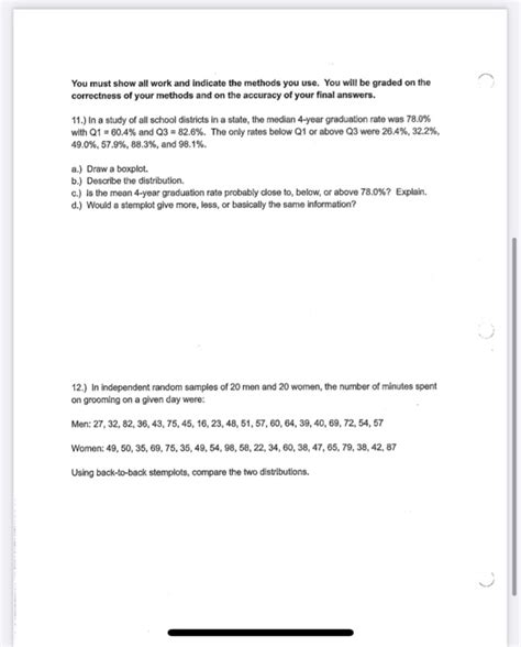 Solved You Must Show All Work And Indicate The Methods You