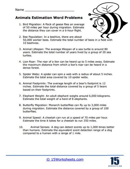 Estimation Word Problems Worksheet