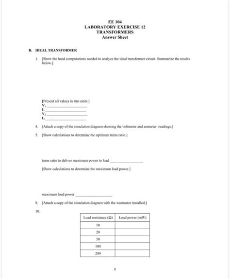 ee 104 laboratory exercise 12 transformers
