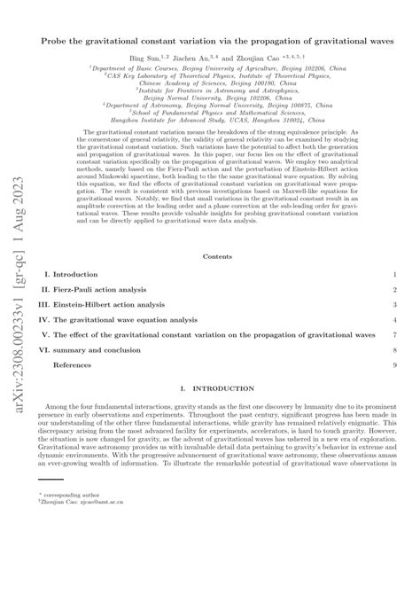 Pdf Probe The Gravitational Constant Variation Via The Propagation Of Gravitational Waves