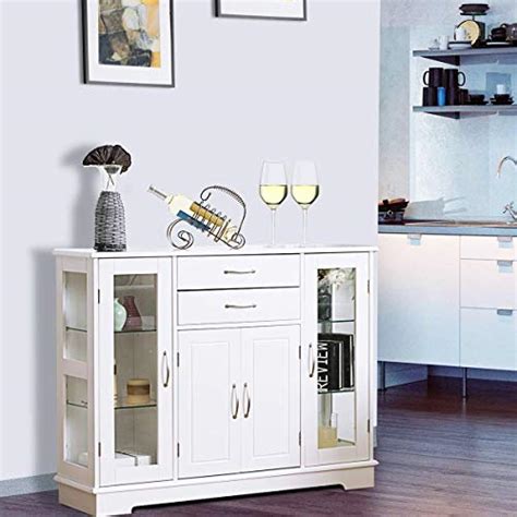 Giantex Sideboard Buffet Server Storage Cabinet W Drawers Cabinets And Glass Doors For