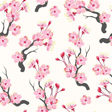 Premium Vector Vector Seamless Pattern With Pink Sakura Branch