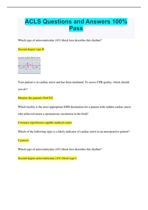 Acls Questions And Answers 100 Pass Acls Stuvia Us