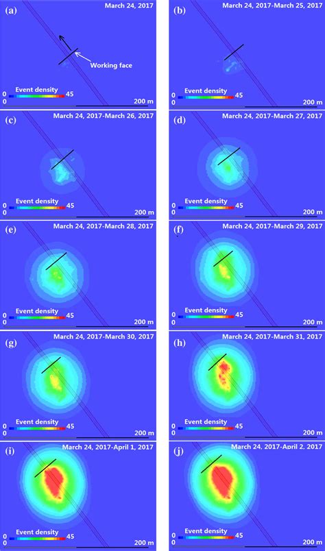 Density Contour Plots Of Microseismic Events During The Evolution Of