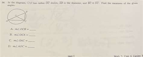 Solved 16 In The Diagram 0 Has Radius Overline OC Drawn Overline AB