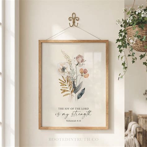 Joy Of The Lord Christian Wall Art Print Neutral Vintage Bible Verse