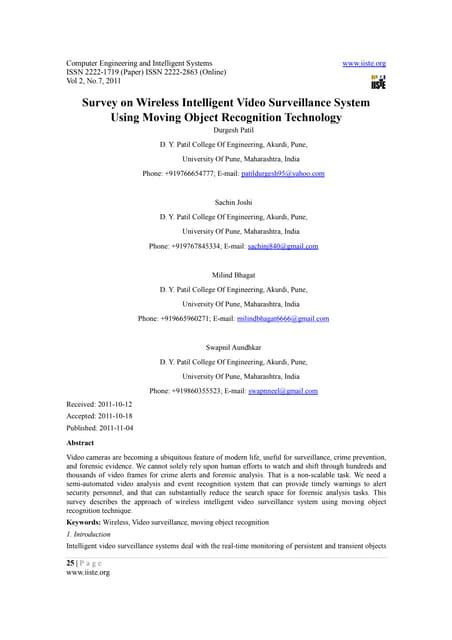 3survey On Wireless Intelligent Video Surveillance System Using Moving