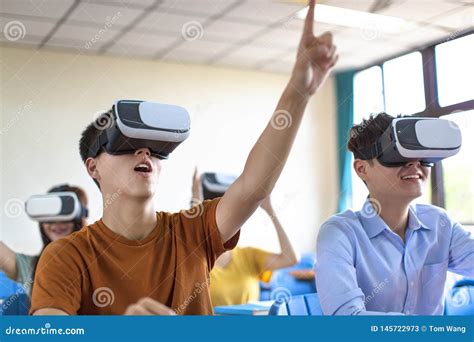Students With New Technology Vr Headset In Classroom Stock Image