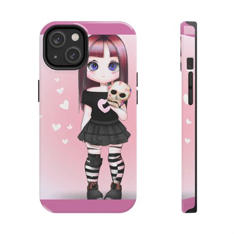 Emo Kawaii Chibi Girl In Stockings With A Pink Skull Tough Phone Cases