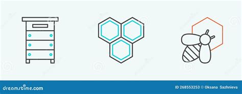 Set Line Bee And Honeycomb Hive For Bees And Honeycomb Icon Vector