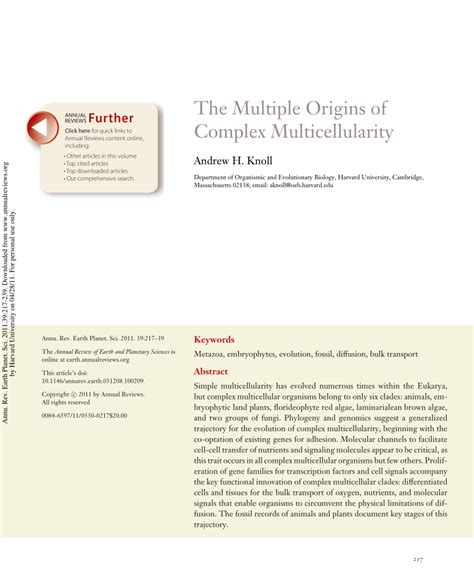Pdf The Multiple Origins Of Complex Multicellularity