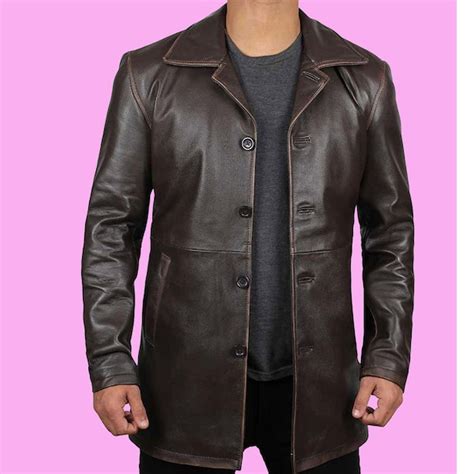 Mens Leather Car Coat Etsy