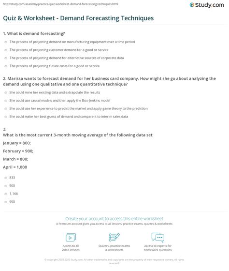 Quiz Worksheet Demand Forecasting Techniques Study