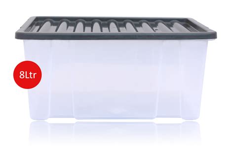 8 Litre Plastic Storage Box Solid Container With Black Lid Hangersrus