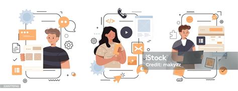 App Development Concept Set Developers Write Code Testing Create Page