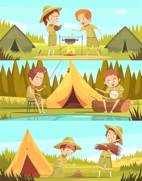 Scouts Activities Cartoon Banners Set 470606 Vector Art At Vecteezy