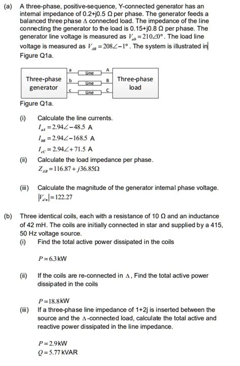 Solved A A Three Phase Positive Sequence Y Connected Generator Has