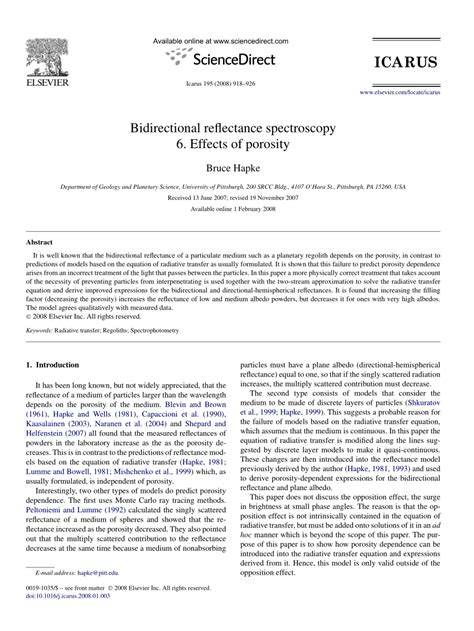 Pdf Bidirectional Reflectance Spectroscopy 6 Effects Of Porosity