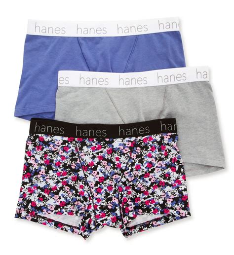 Womens Hanes 45uobb Cotton Blend Boxer Brief Panty 3 Pack Blue