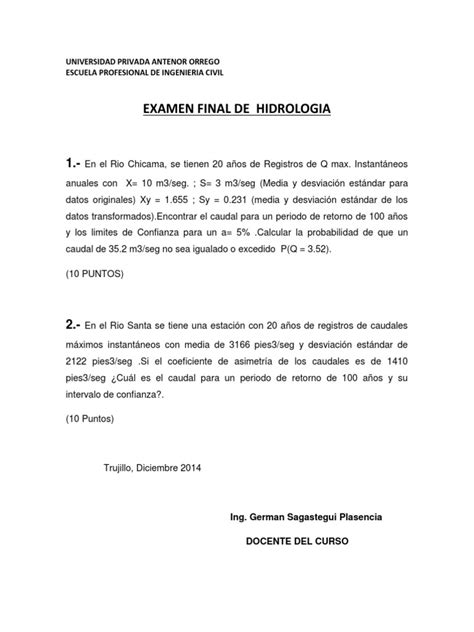 PDF Examen Final De Hidrologia Upao DOKUMEN TIPS