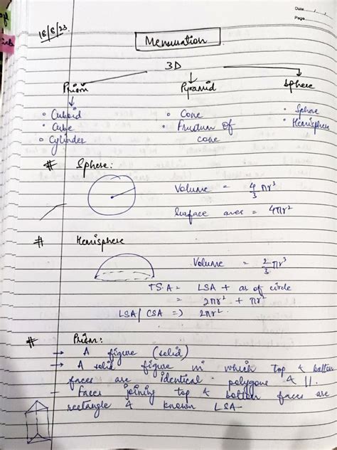 Mensuration Notes Pdf