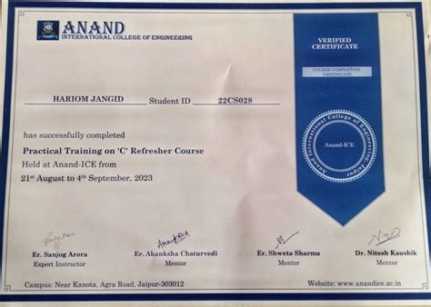 Hariom Jangid On Linkedin L Have Completed Training On C Programming