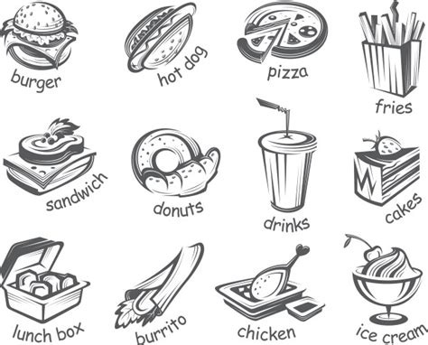 Hand Drawn Set Of Fast Food Collection Various Vector Image